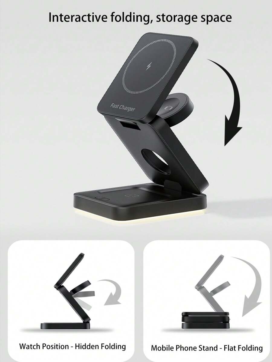 3-In-1 Wireless Fast Charger, Foldable Magnetic Wireless Fast Charging ...