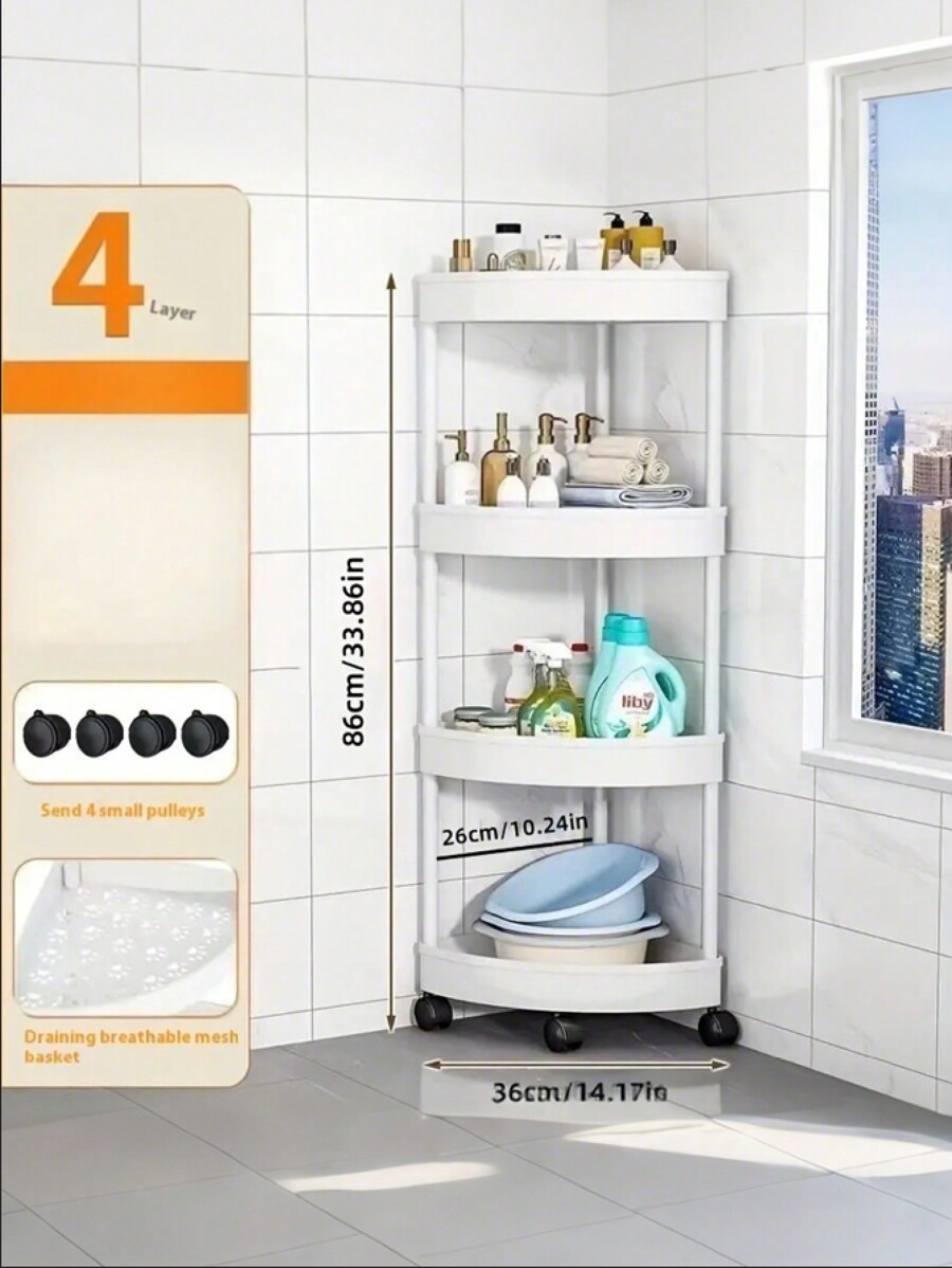 Corner Bathroom Rack On Wheels - Multi-Level Removable Freestanding ...