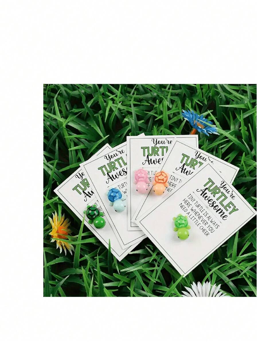 5pcs Turtle Charm Greeting Cards - Inspirational Quotes, Lucky Tiny ...