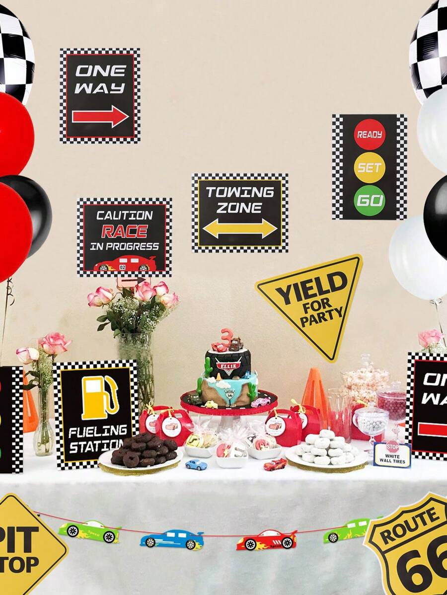18pcs Racing Theme Paper Sign Birthday Party Decoration, Happy Birthday ...