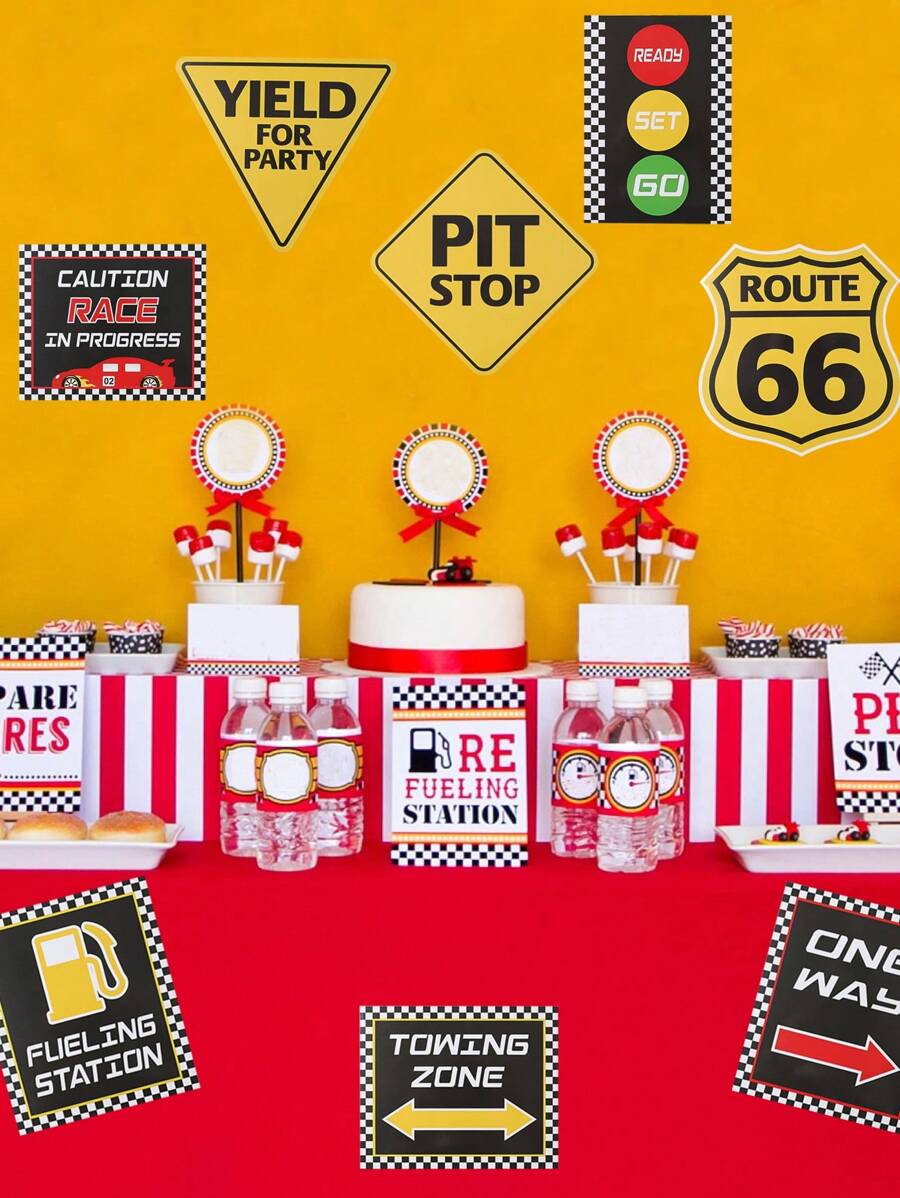 18pcs Racing Theme Paper Sign Birthday Party Decoration, Happy Birthday ...