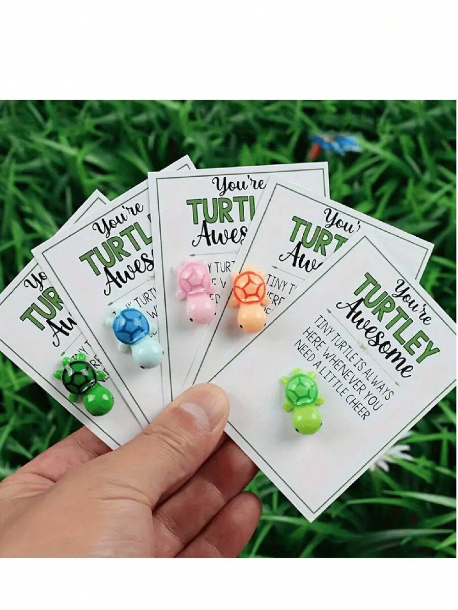 5pcs Turtle Charm Greeting Cards - Inspirational Quotes, Lucky Tiny ...
