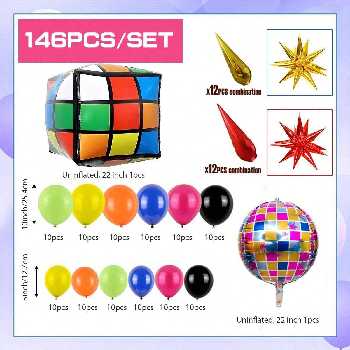 146pcs Disco Party Balloon Set Including , Exploding Star Combo ...