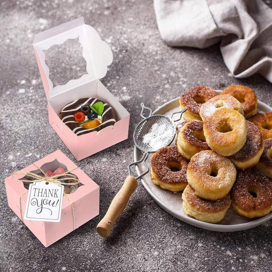 10pcs 4-Inch Baking Cake Boxes, Patisserie Donut Boxes With Transparent ...