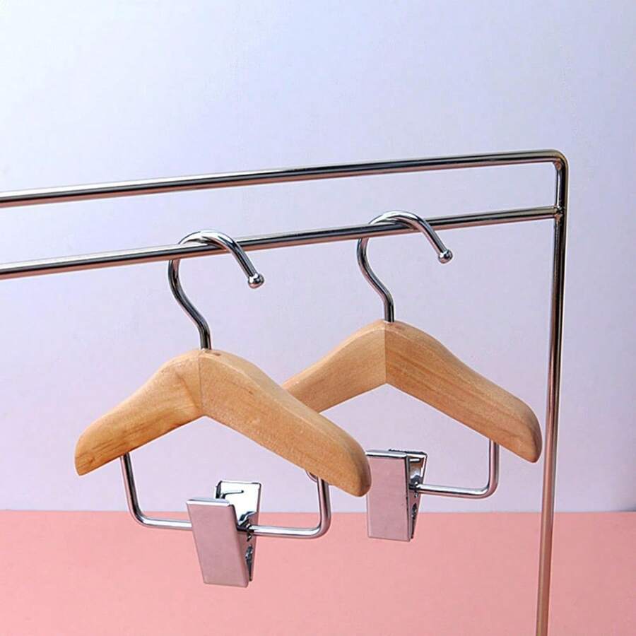 3pcs Mini Wooden Clothes Hangers With Polished Finish And Clips For ...