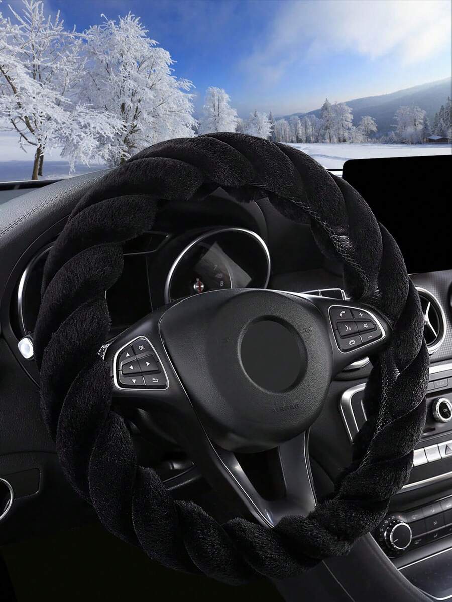 Plush Soft Pink Fuzzy Steering Wheel Cover, 15 Inch Standard Size Fits ...