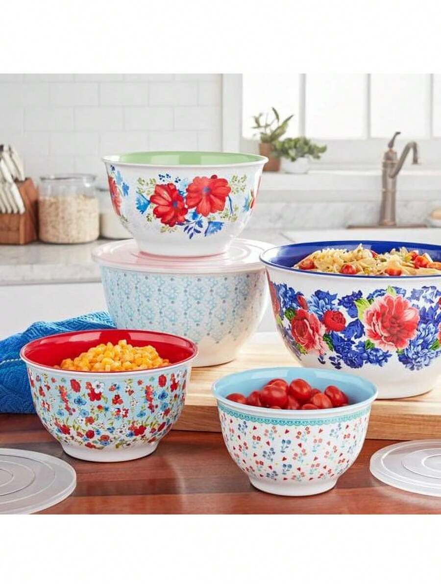 10-Piece Melamine Mixing Bowl Set: Traditional Floral Pattern With ...