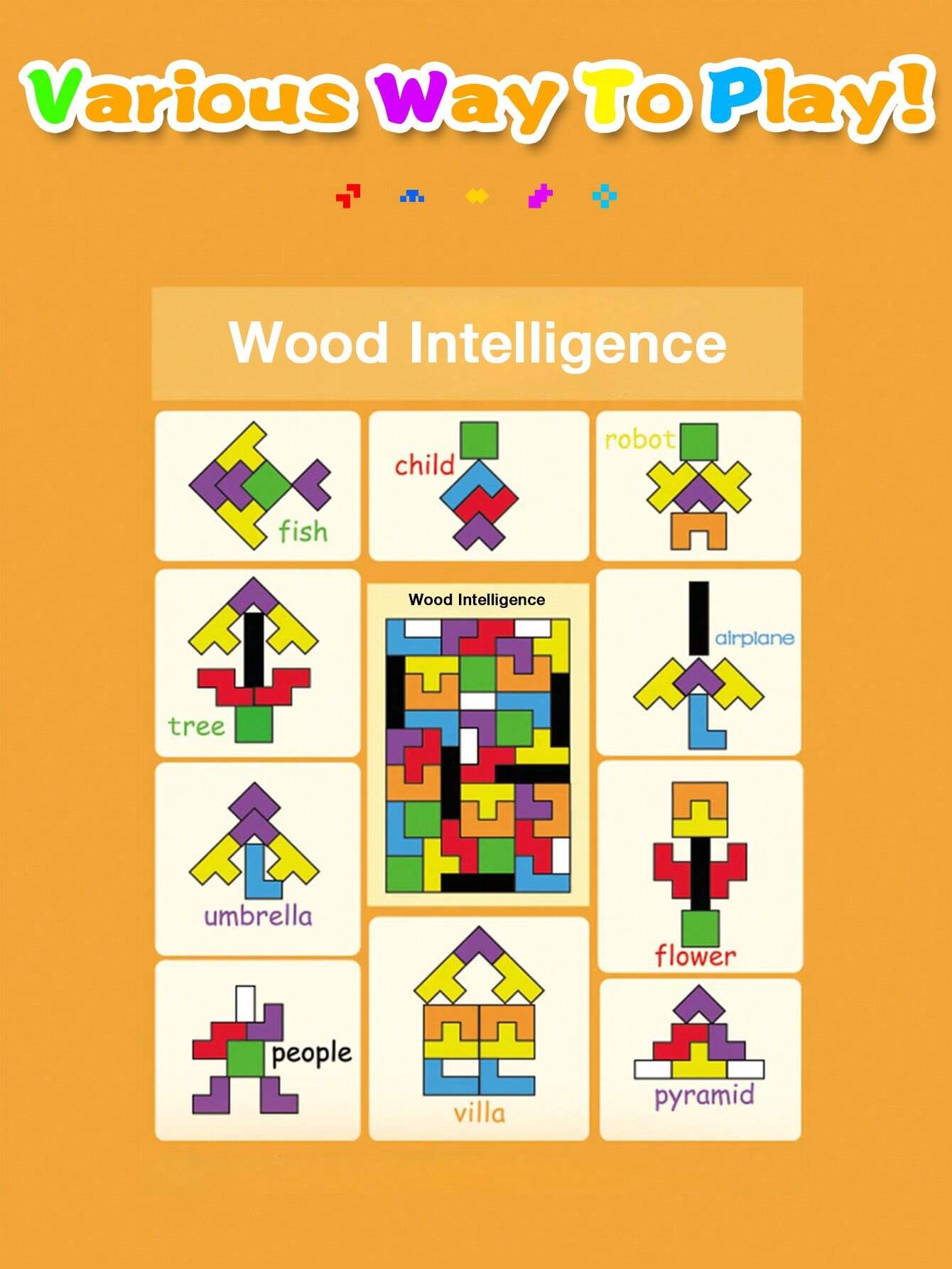 Wooden Puzzles For Kids Thick Colorful 3D Russian Blocks And Brain ...