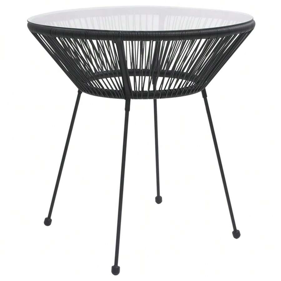 Table de jardin ronde 70cm en rotin noir avec plateau en verre ...