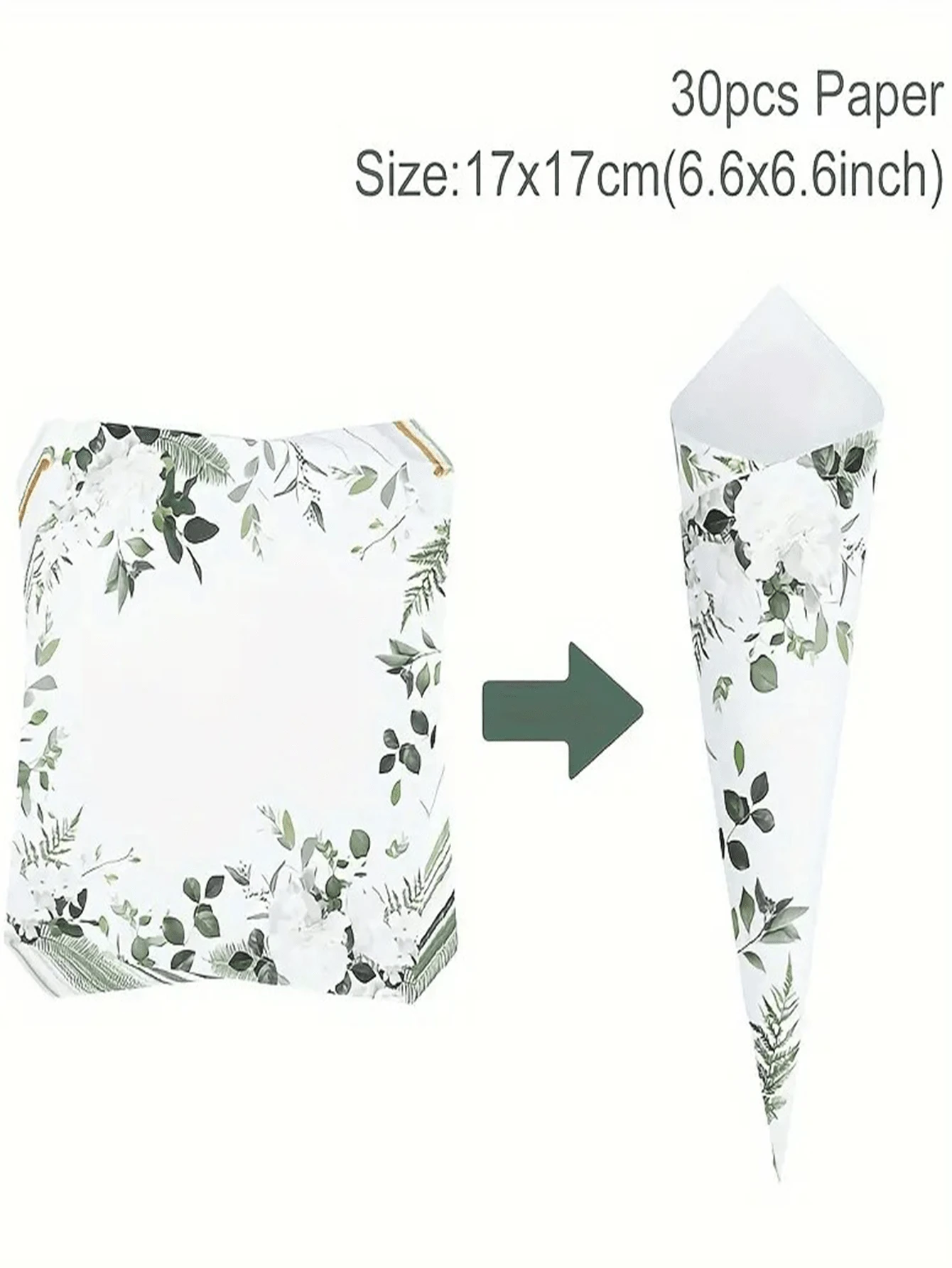 1 Set, Green Leaf Kraft Paper Wedding Confetti Cone Holder, Simple ...