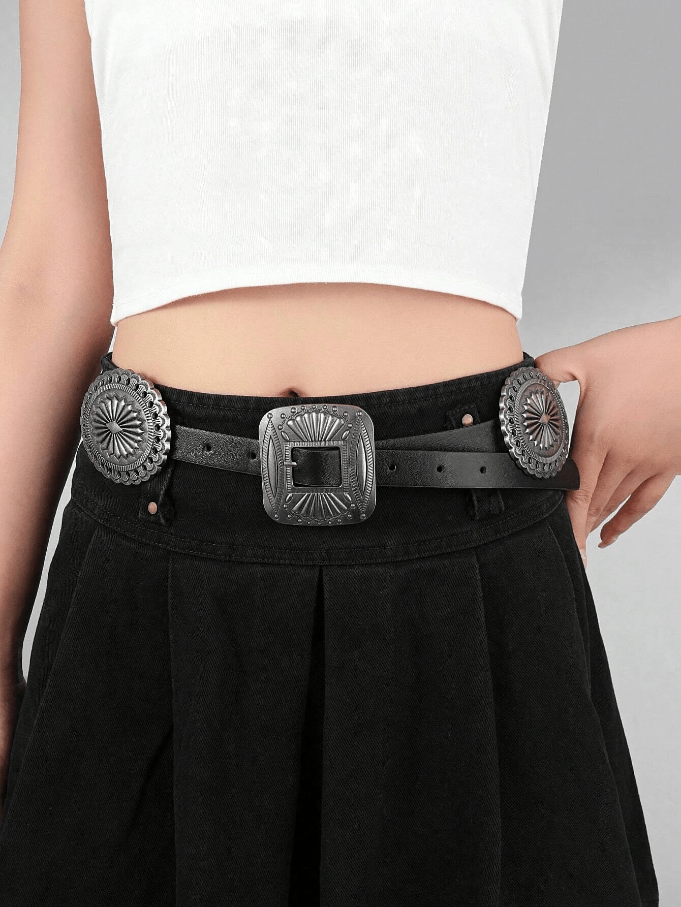 1pc Girl's Western Vintage Maillard Style Spicy Heavy-Duty Rivet Black ...