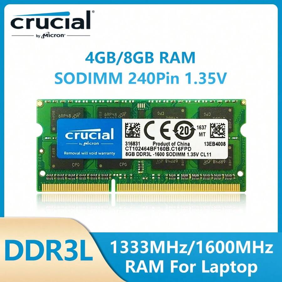 CRUCIAL זיכרון מחשב נייד קריטי DDR3L 1.35V 1333MHz 1600MHz 4GB 8GB RAM 204pin SO-DIMM Memory ...