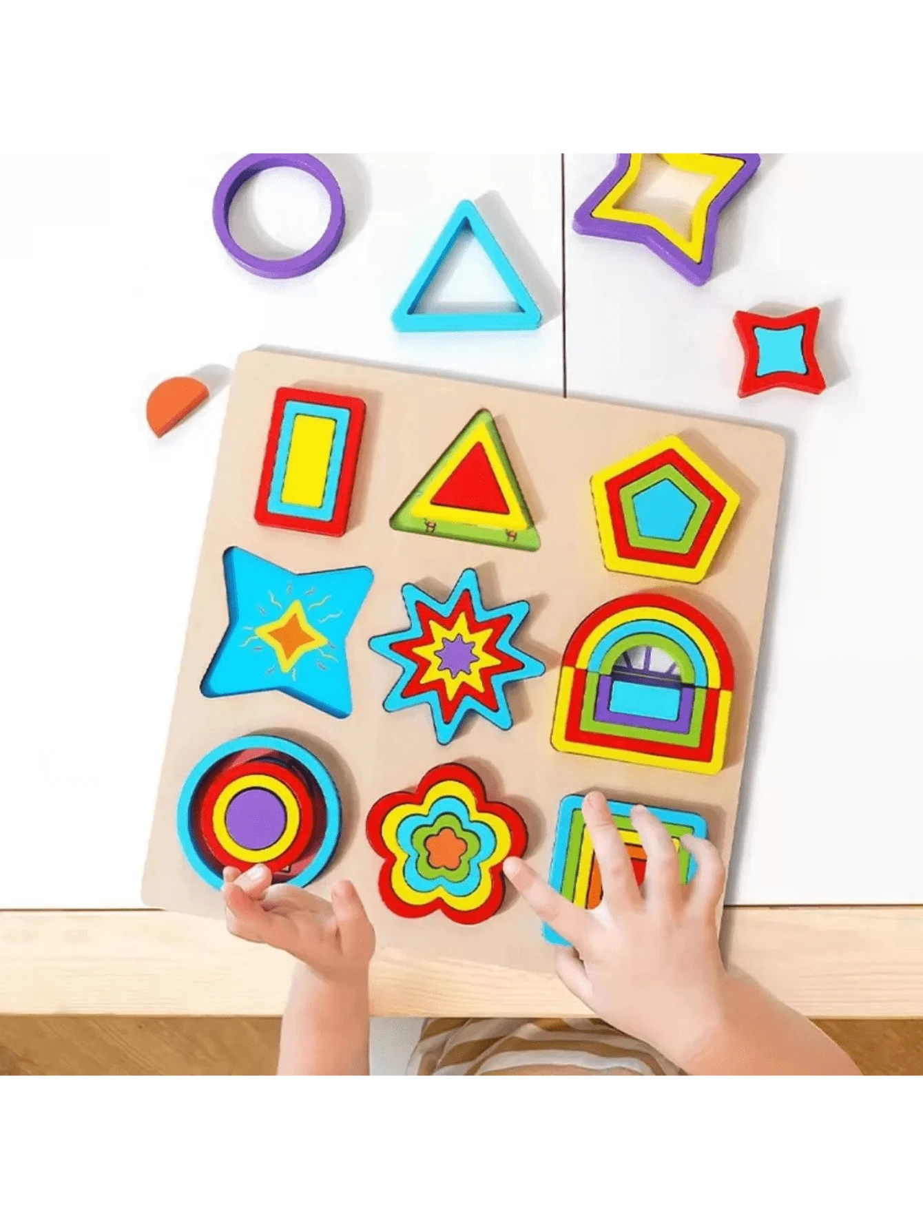 Fun Fitting Puzzle Shapes And Colors Educational Geometric MDF ...