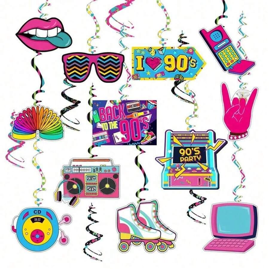 18pcs 90s Retro Swirl Hanging Decors, 90s Theme Party Decorations ...