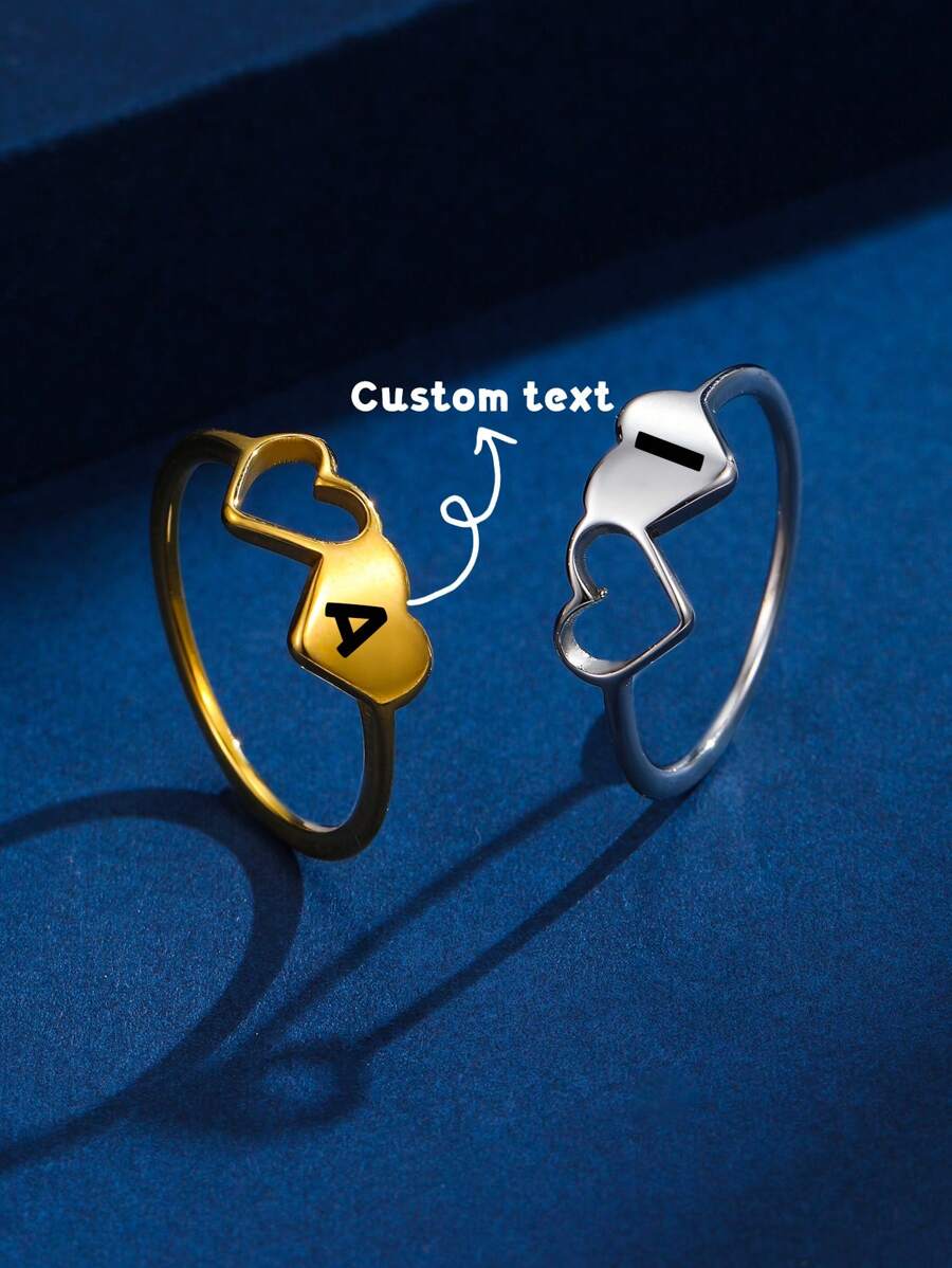 Custom Stainless Steel Heart Cutout Ring, Personalized Couple's Ring ...