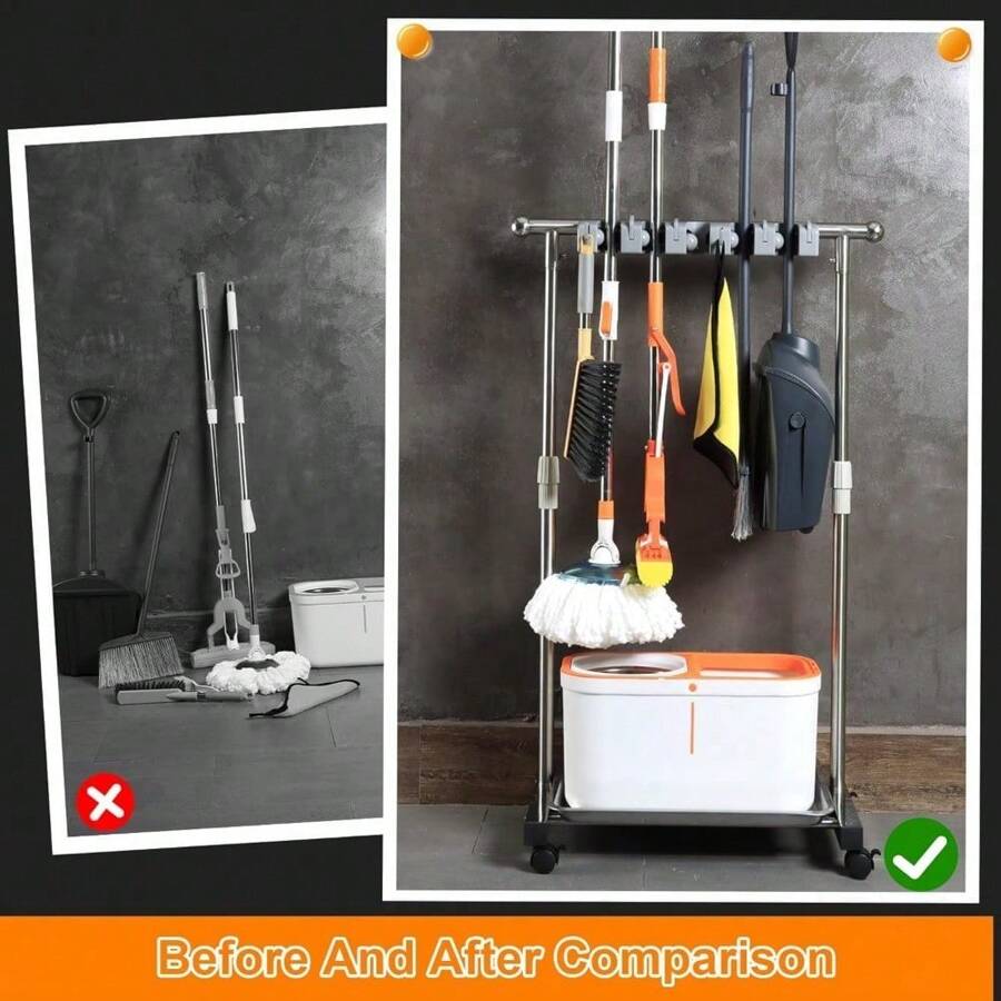 Freestanding Mobile Cleaning Tool Storage Rack, Mop And Broom Holder ...