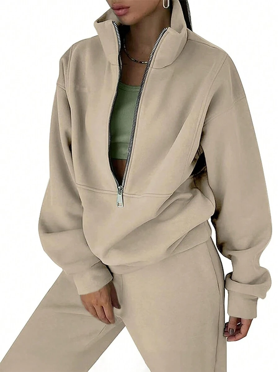 Women Warm 2 Piece Outfits Half Zip Sweatshirt And Joggers Sweatpants ...