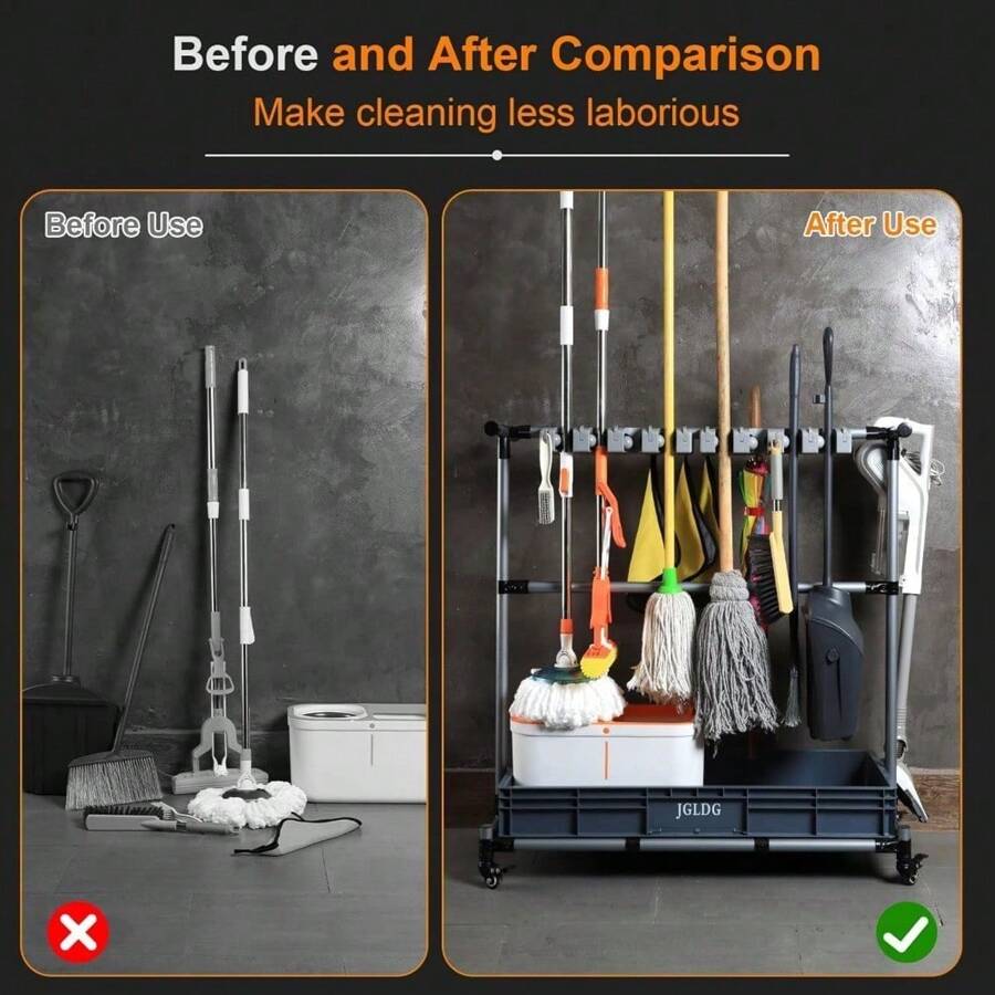 Freestanding Mobile Cleaning Tool Storage Rack, Mop And Broom Holder ...