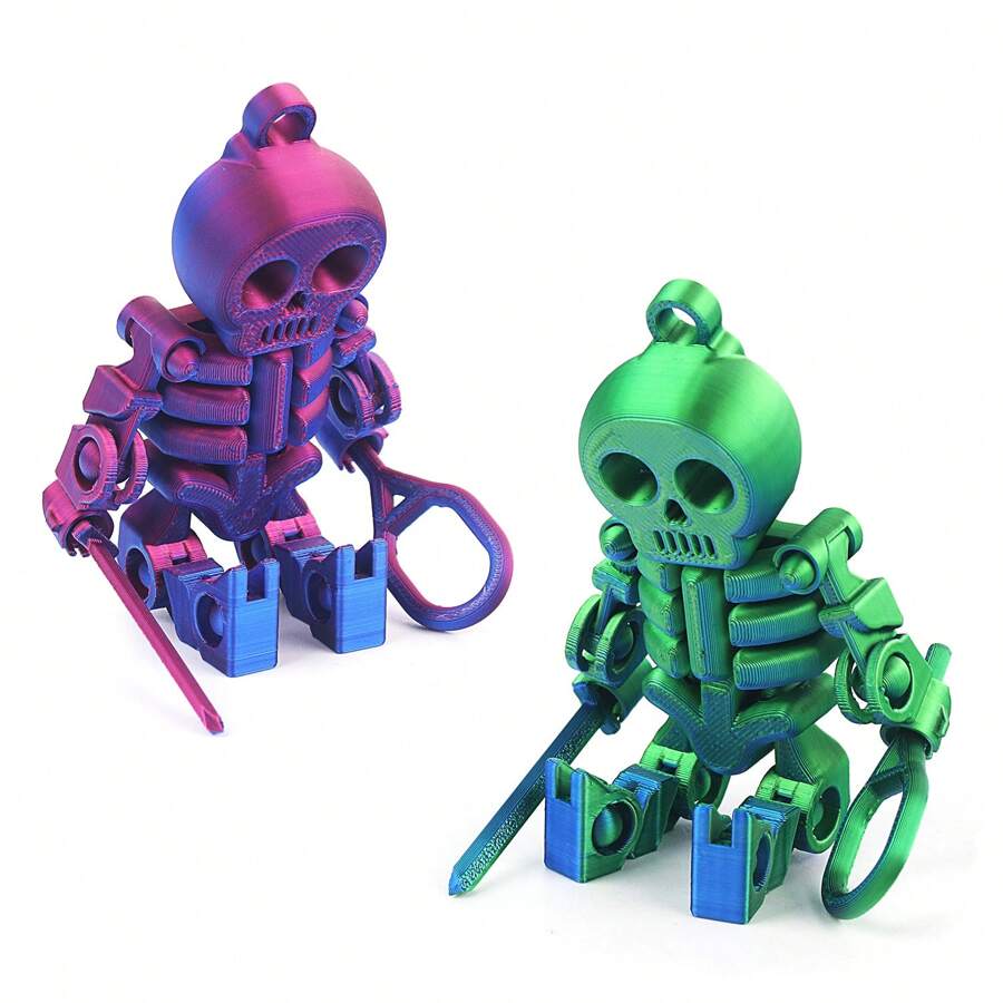 3D Printed Skeleton Robot With Sword And Racket, Posable Articulated ...
