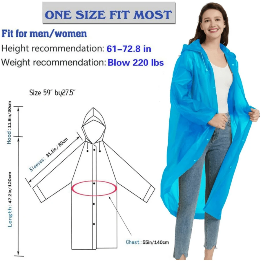 2 Packs Reusable Adult Rain Ponchos With Hood And Drawstring ...