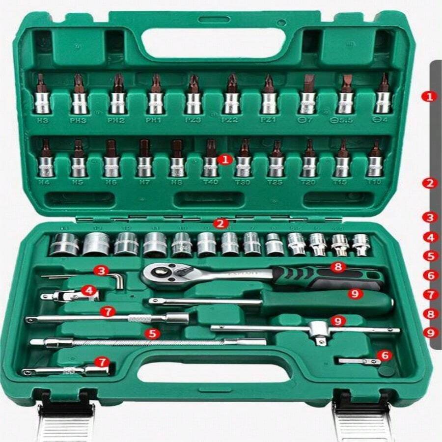 46-Piece Automotive Repair Tool Set With Socket Wrench, Ratchet, Car ...
