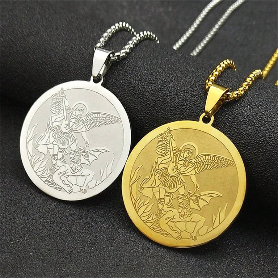 Archangel St.Michael Protect Us Necklace For Women Men Stainless Steel ...