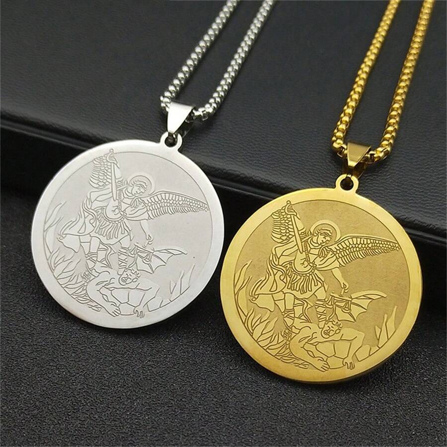 Archangel St.Michael Protect Us Necklace For Women Men Stainless Steel ...