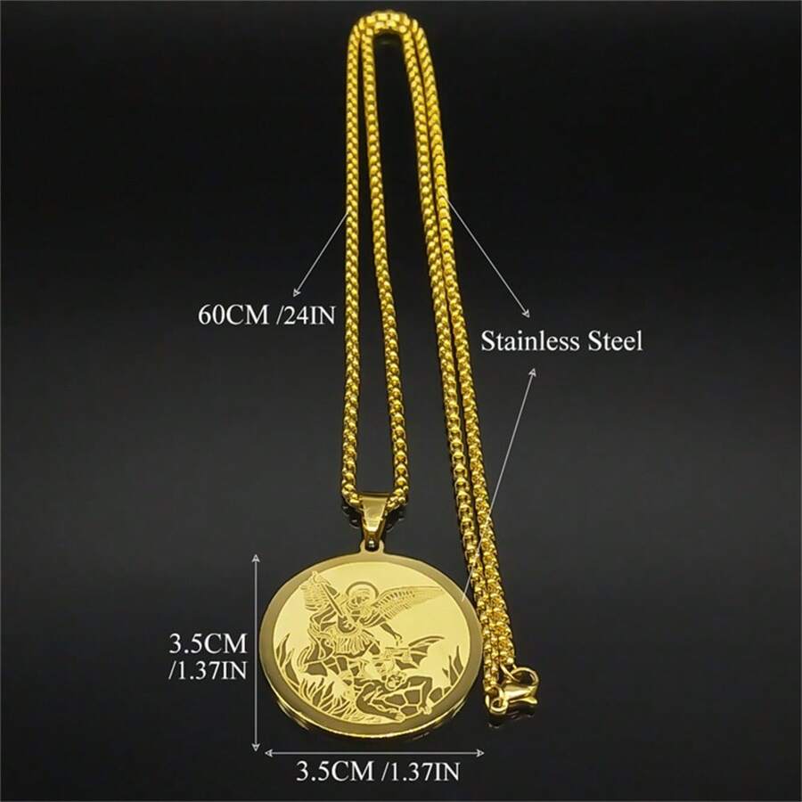 Archangel St.Michael Protect Us Necklace For Men Stainless Steel Saint ...
