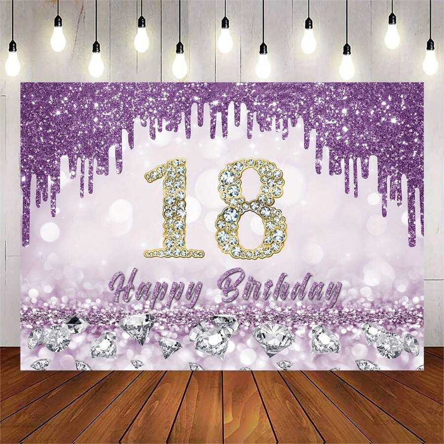 1pc Purple Happy 18th Birthday Photography Backdrop, Sweet 18th ...