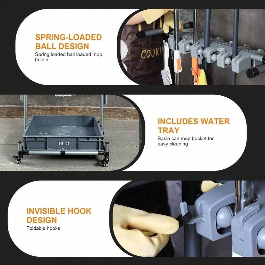 Freestanding Mobile Cleaning Tool Storage Rack, Mop And Broom Holder ...