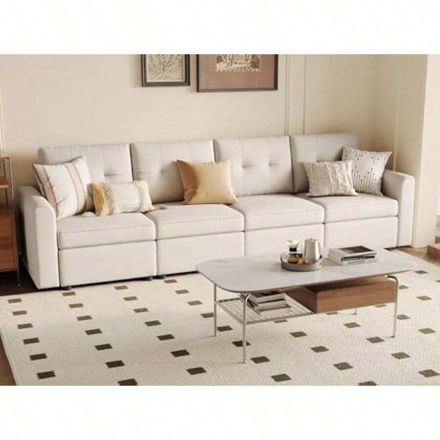 4 Seats Fabric Sofa Set, Deep Seat Modular Sectional Sofa, Modern Extra Large Sofa Couch With ...