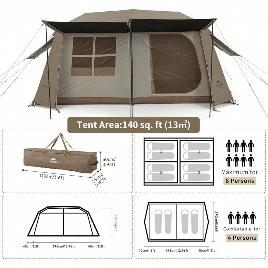 Naturehike Village Camping Tent,4/6/8 Person Tents For Camping, 60S Easy Setup Instant Tent For ...