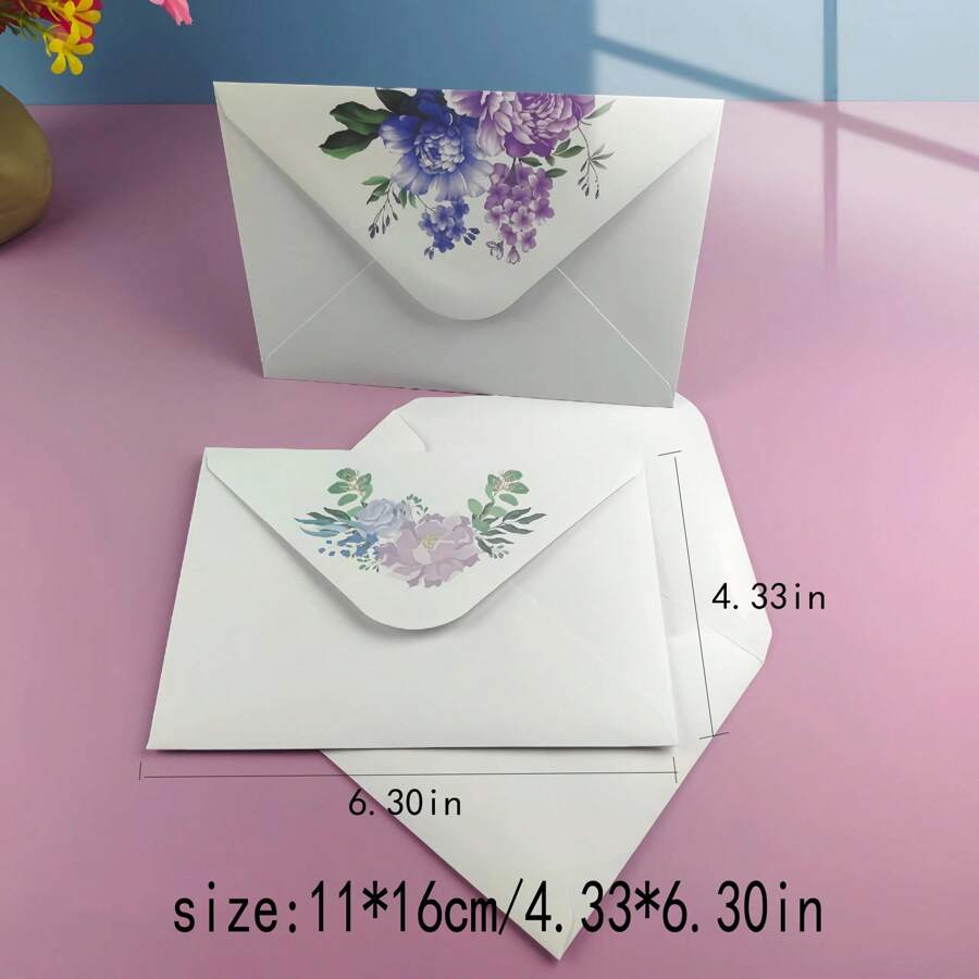 10pcs Elegant Simple Fresh Big Flower White Envelopes & Letter Papers ...