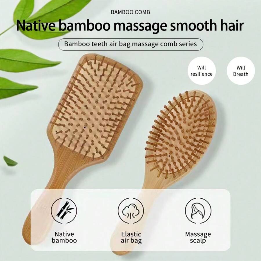 Wooden Oval Massage Comb With Circular Bamboo Bead Teeth To Reduce ...