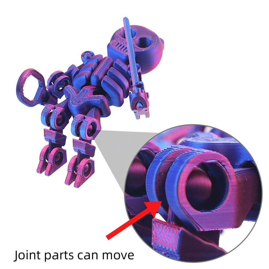 3D Printed Skeleton Robot With Sword And Racket, Posable Articulated ...