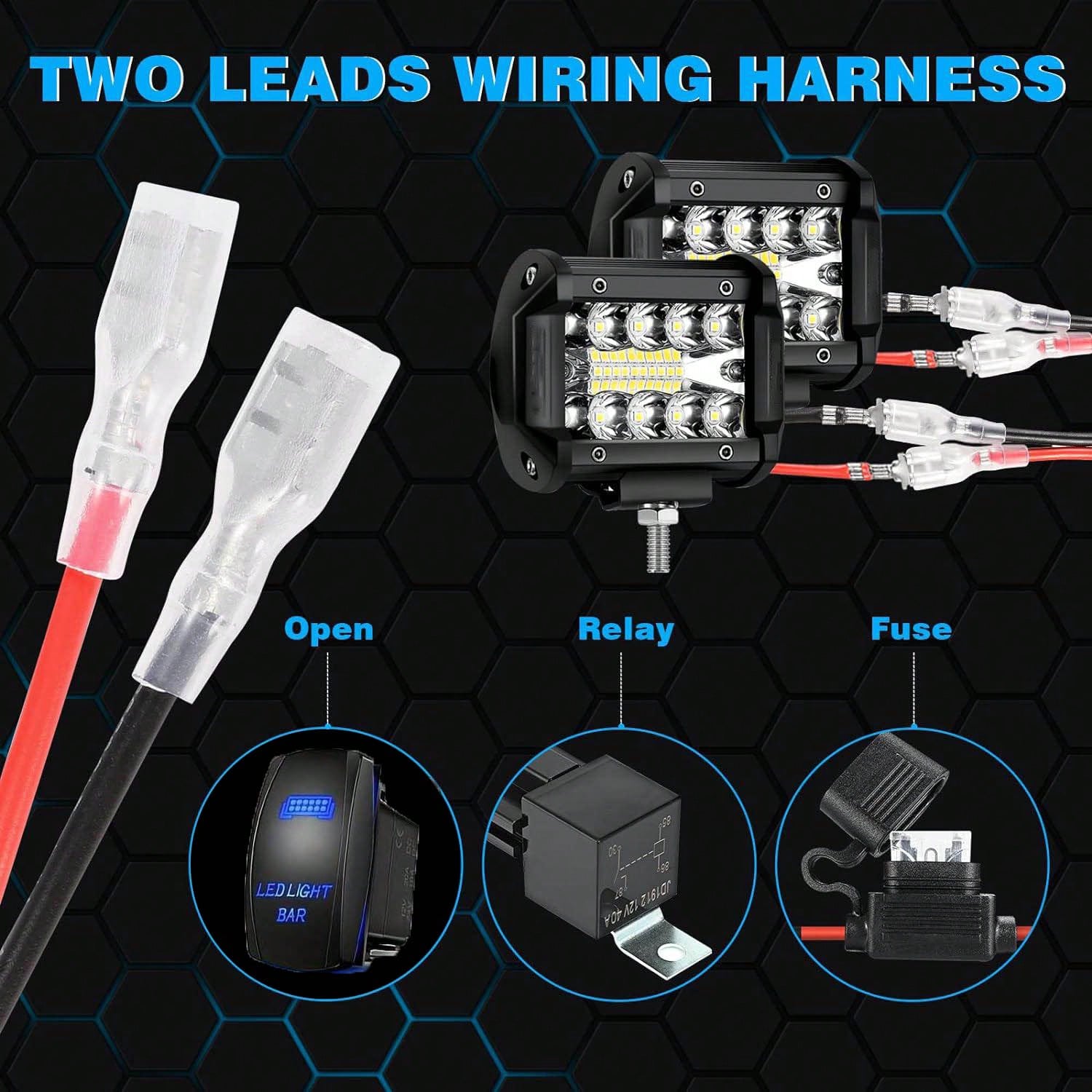 LEDMIRCY 4inch White LED Pods Light Bar Kit With On Off Relay Refu ...