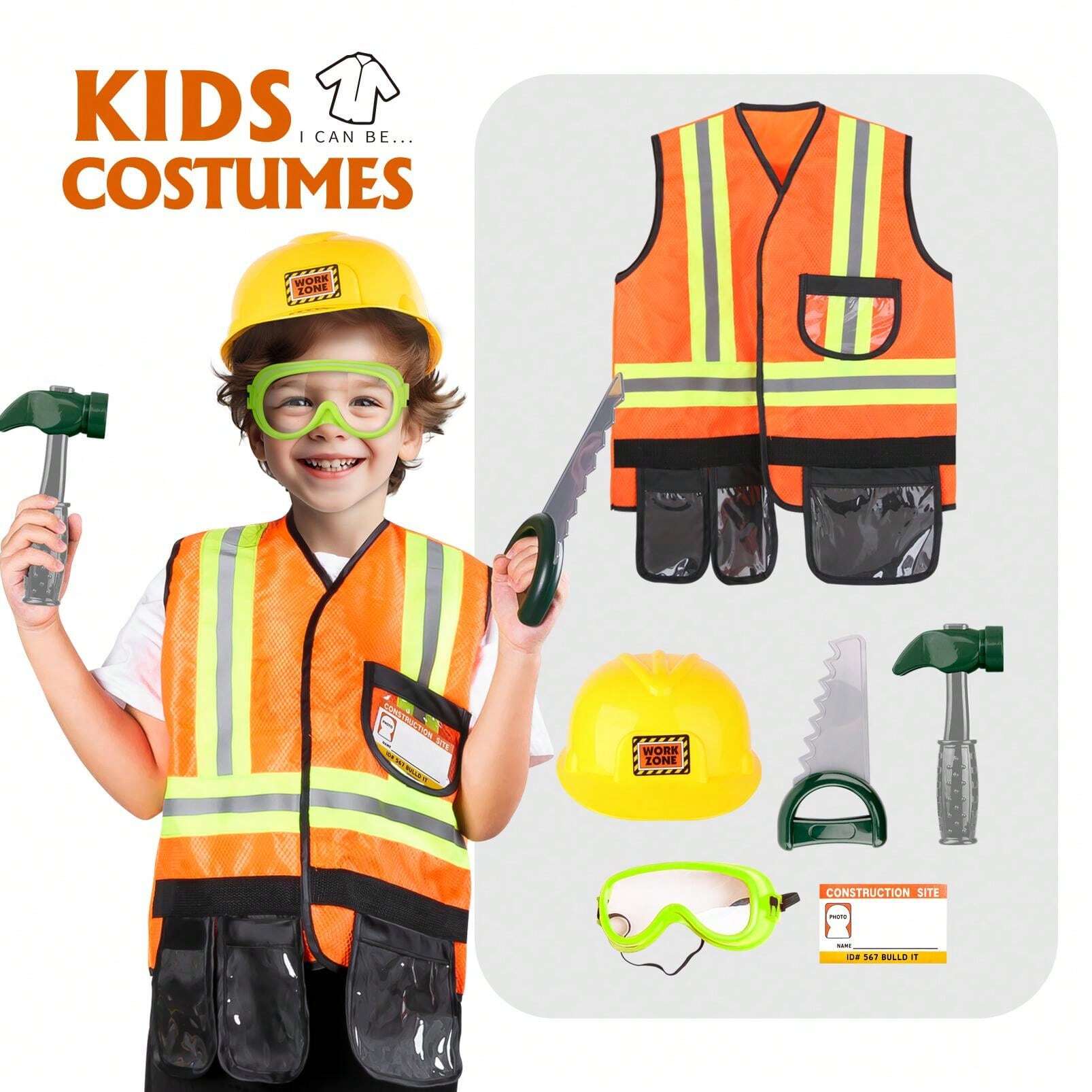 Construction Worker Engineer Costume, Construction Role Play Outfit ...
