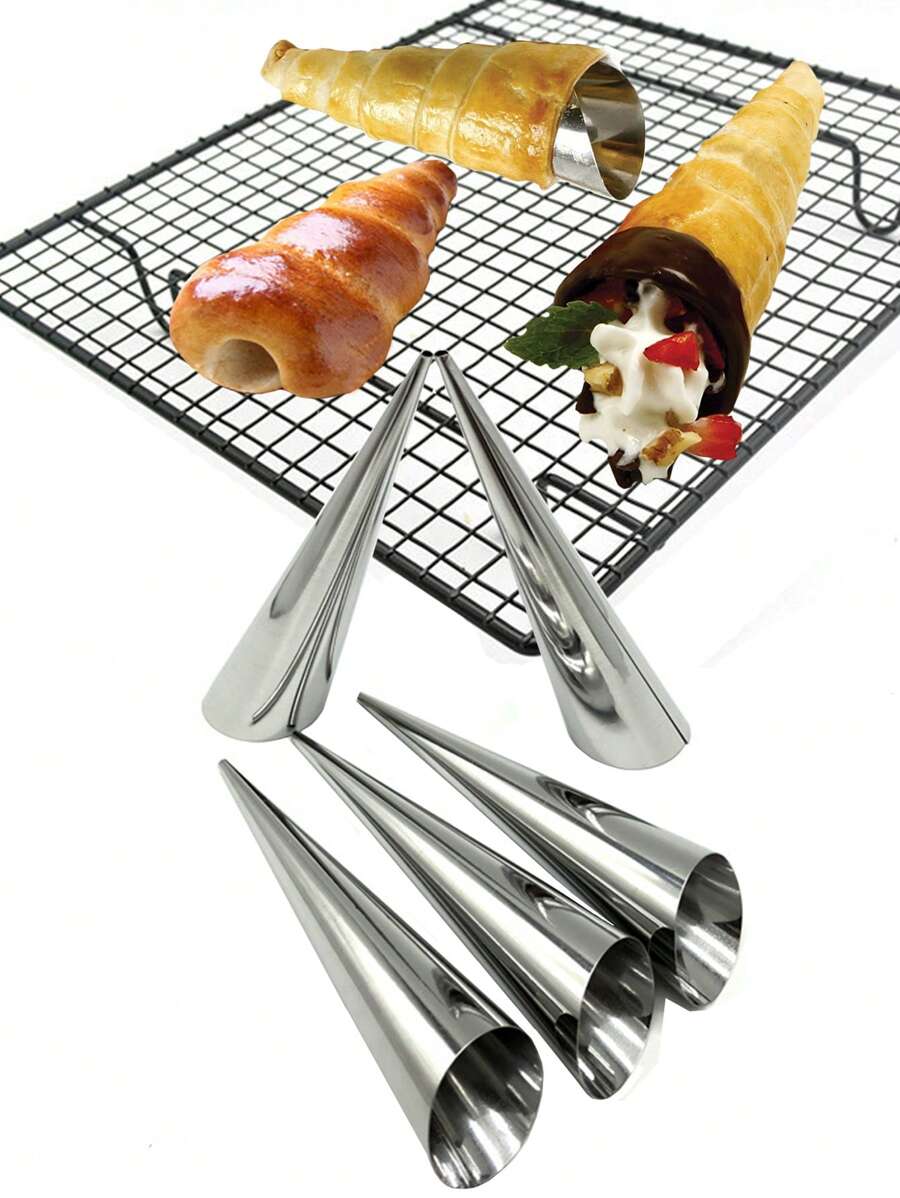 5pcs Stainless Steel Butter Croissant & Danish Pastry Spiral Horn Cone ...