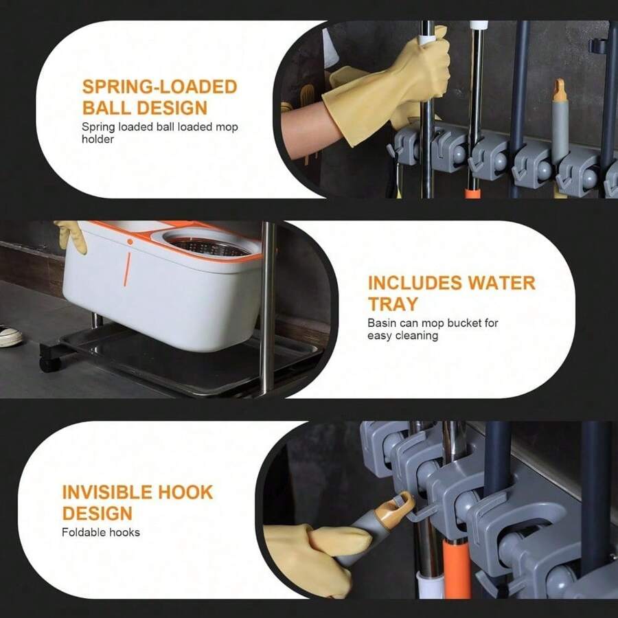 Freestanding Mobile Cleaning Tool Storage Rack, Mop And Broom Holder ...