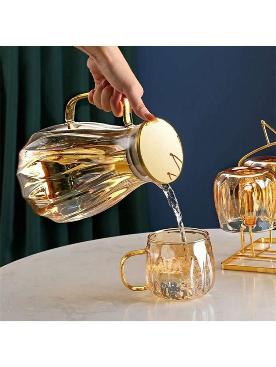 1pc Hammer Texture Glass Cold Water Pitcher, Amber Color Glass Juice ...