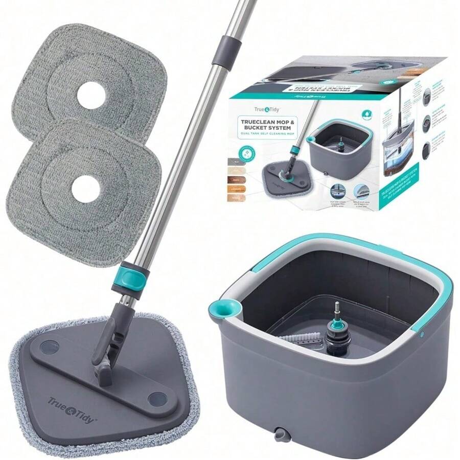 True & Tidy True Clean Mop And Bucket System, Includes Square Spin Mop ...