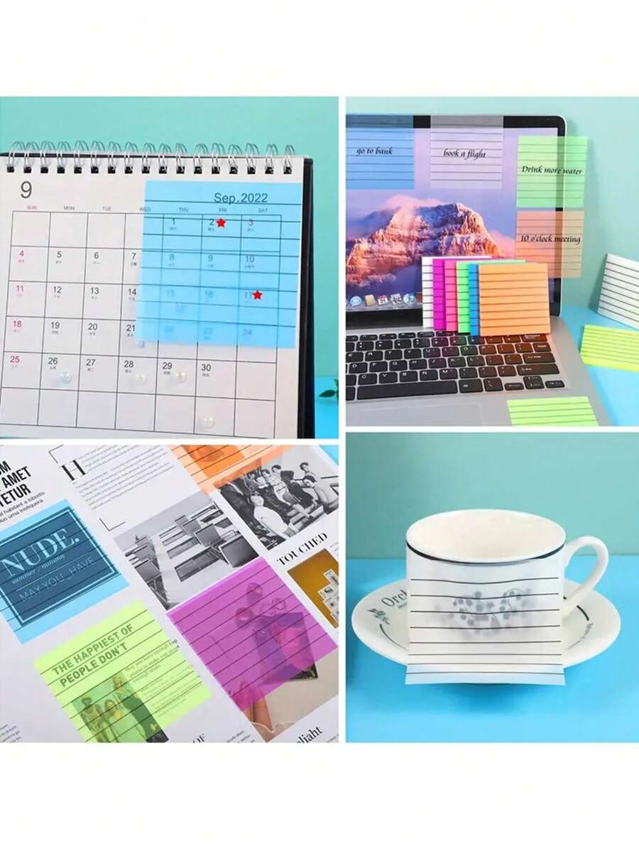 6PCS Random Color Stripes, Lines, Notes Cartoon Cute Transparent Sticky ...