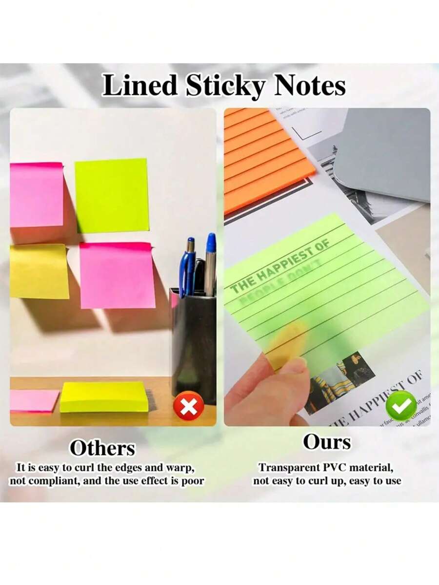 6PCS Random Color Stripes, Lines, Notes Cartoon Cute Transparent Sticky ...