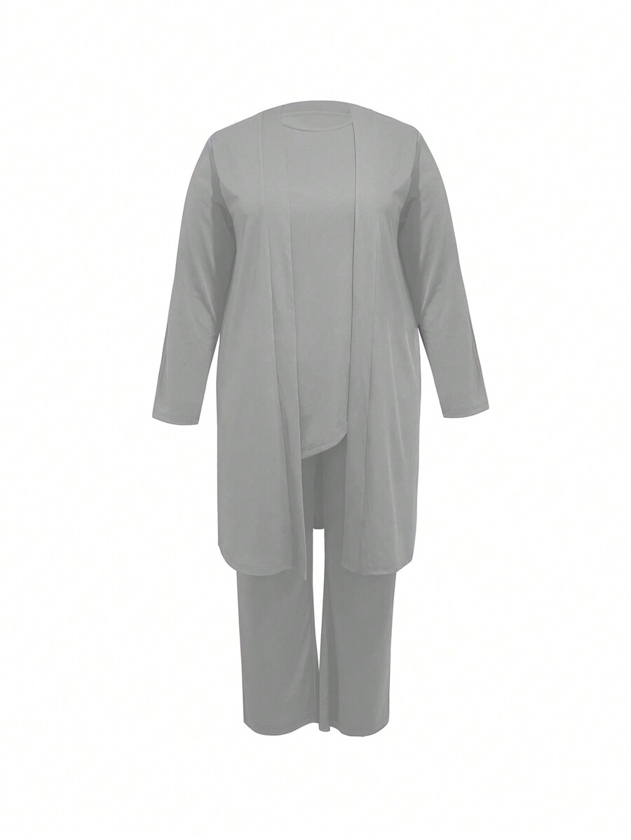 3-Piece Women Minimalist Casual Solid Color Outfit - Cardigan Jacket ...