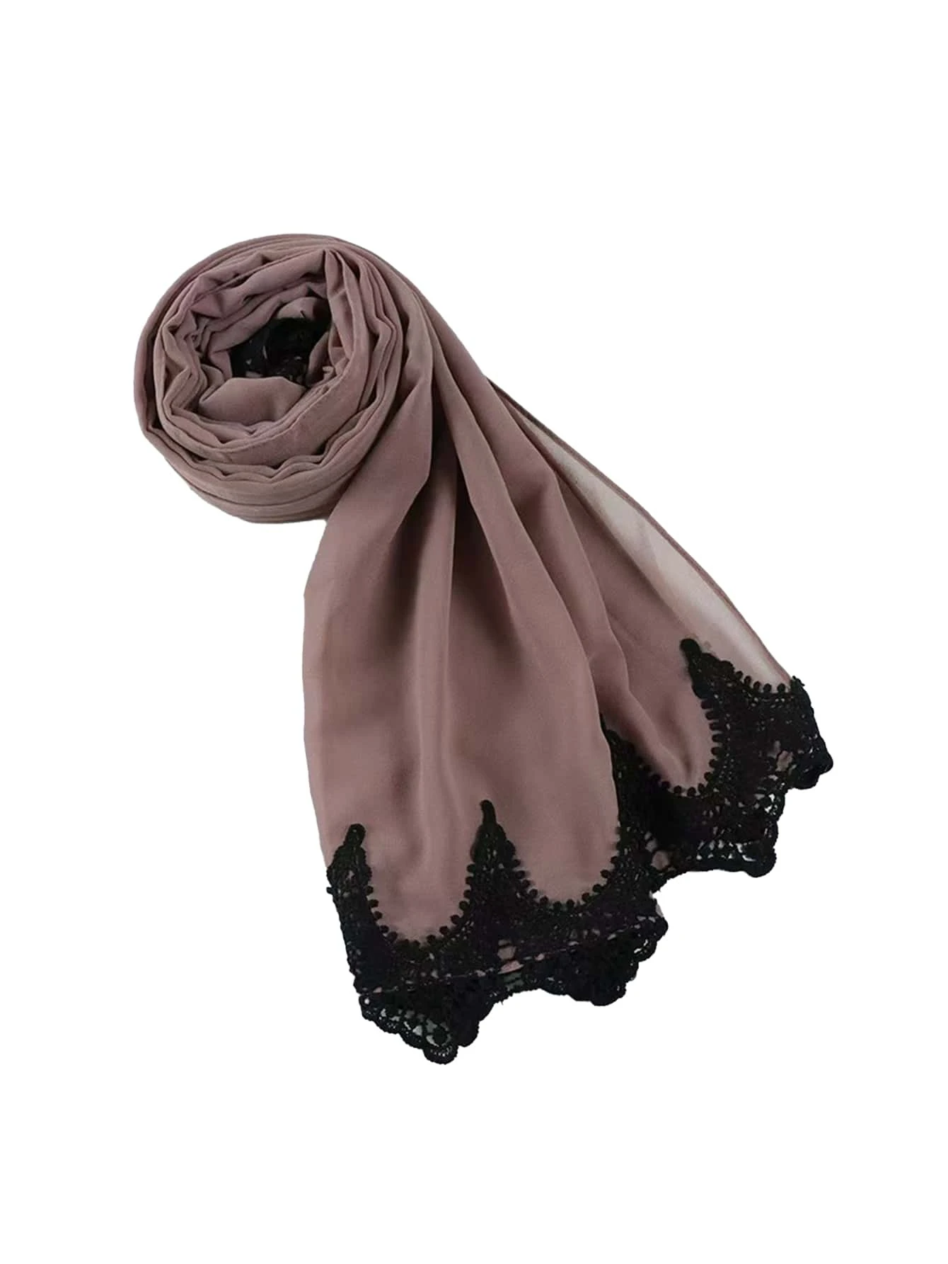 1pc Women Lace Edged Head Scarf Shawl With Embroidered Lace Patchwork ...