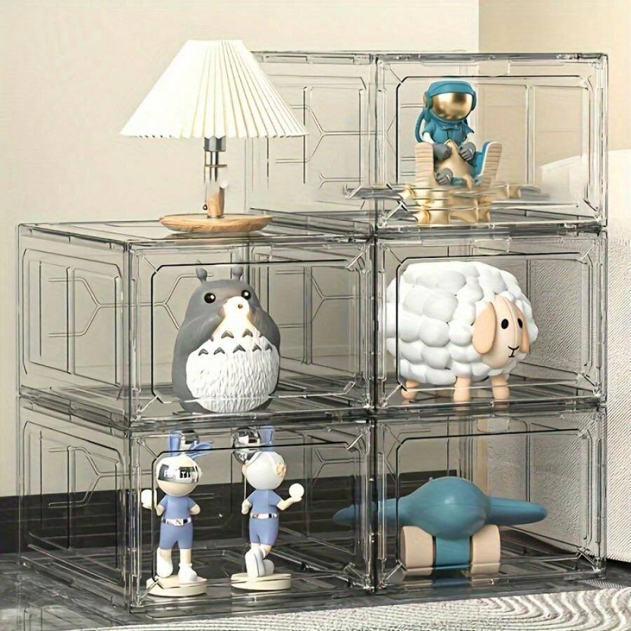 10 Transparent Plastic Shoe Boxes With Flip Covers, Rectangular Stacked ...