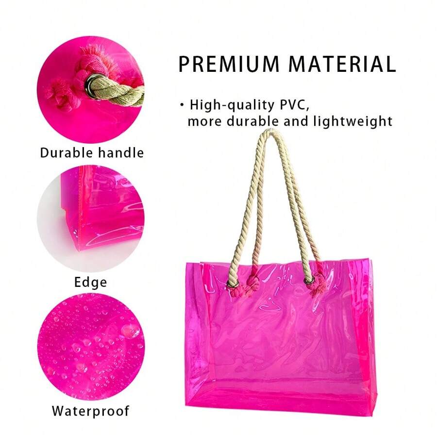 Toteprint 2PCS Pink Clear Tote Bags PVC Bags With Rope Handles Stadium ...
