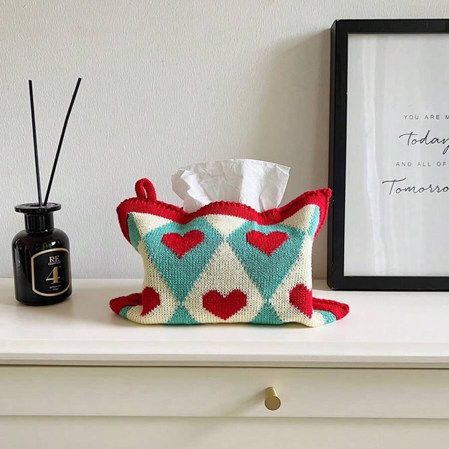 Heart-Shaped Knitted Tissue Box, Hanging Tissue Box For Living Room ...