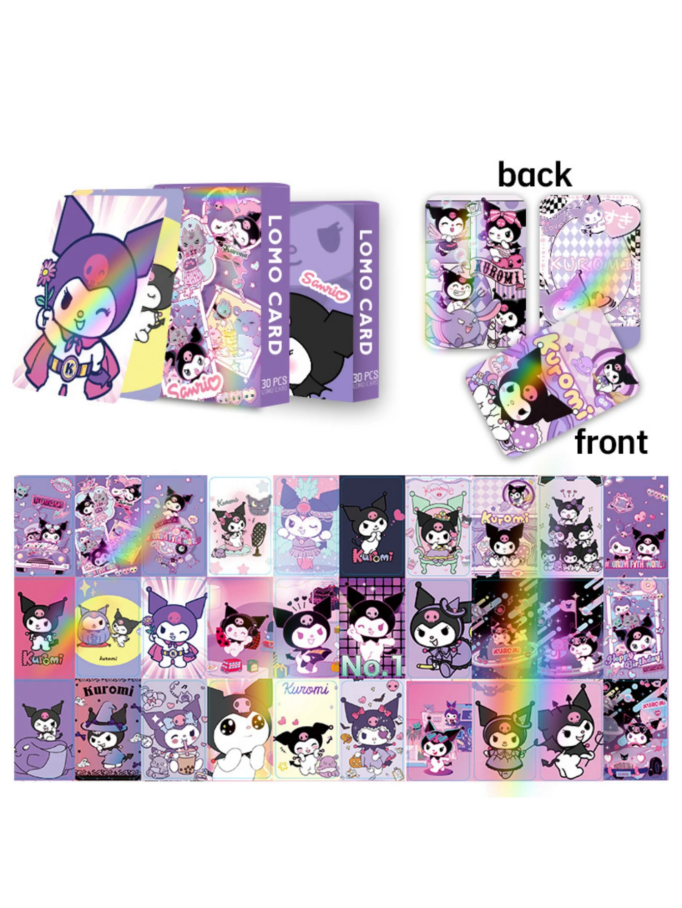 Sanrio 30-Piece Holographic Kuromi Double-Sided Lomo Cards, Boxed High ...
