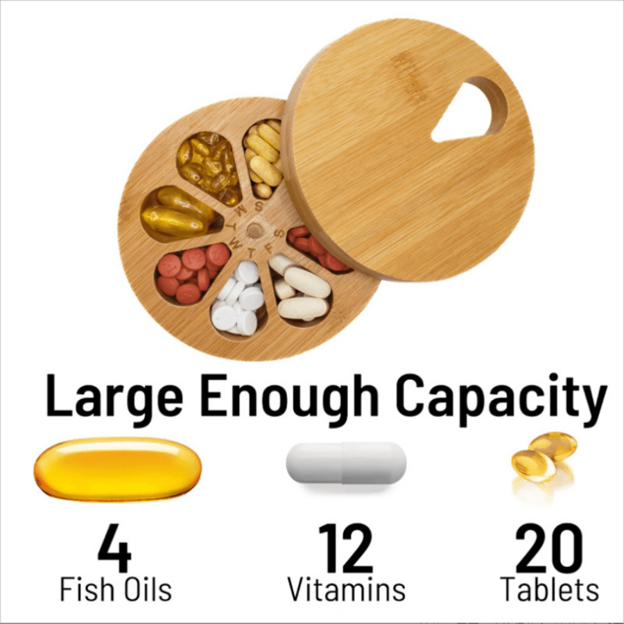 Wooden 7-Day Pill Organizer Box, Portable Pill Divider & Storage ...